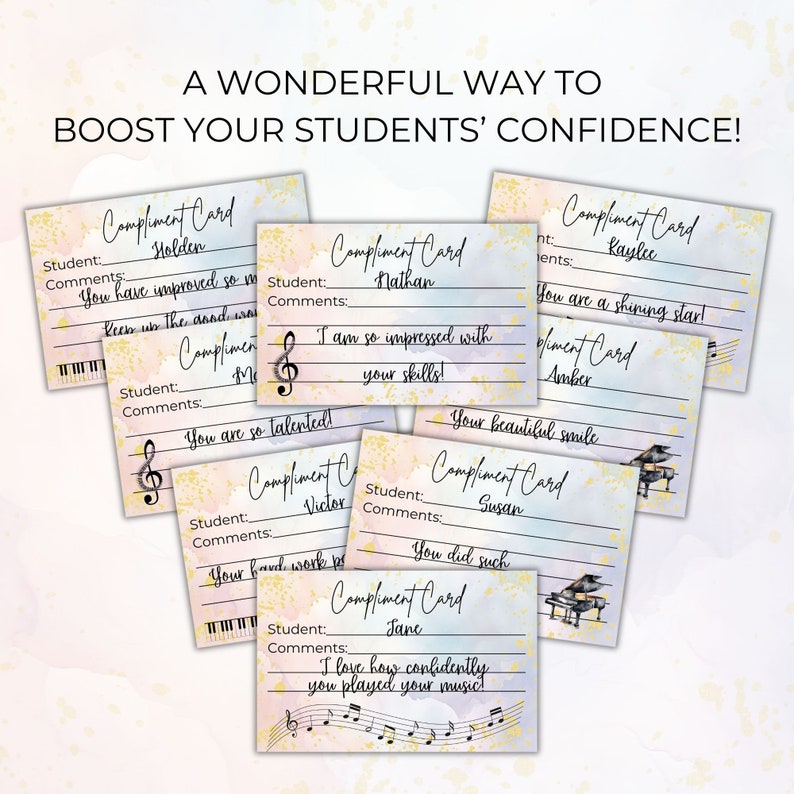 Compliment Cards for Music Recitals, Printable Piano Teacher Resource ...