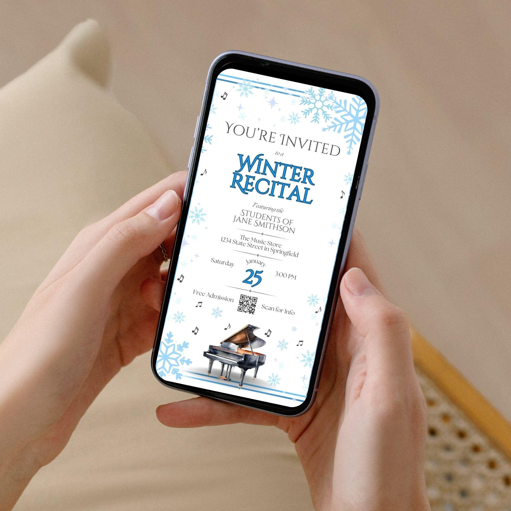 Piano Recital Digital Invitation, Snowflake Design for Christmas Xmas ...