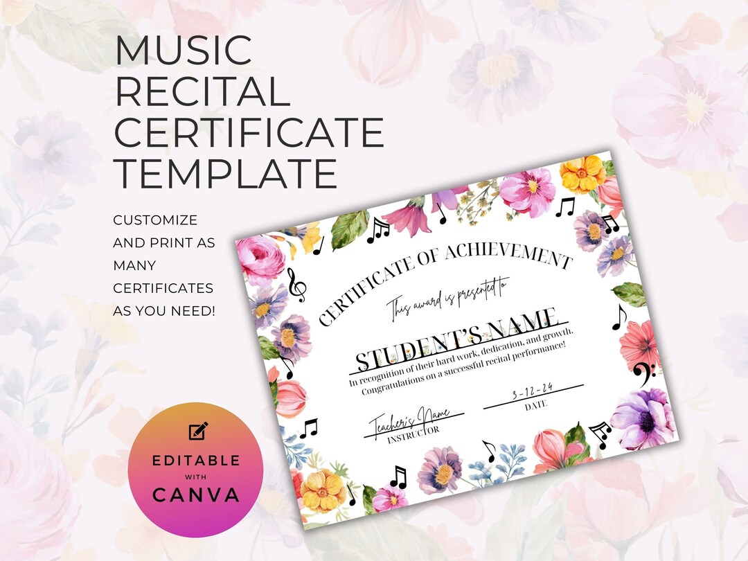 Music Recital Certificate, Piano Voice Student Achievement Award ...