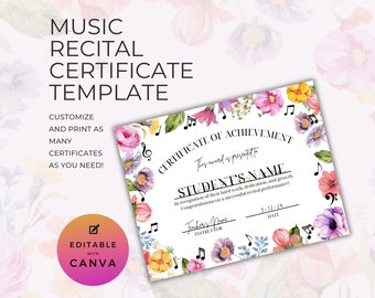 Recital/ Music Achievement Certificate - Etsy
