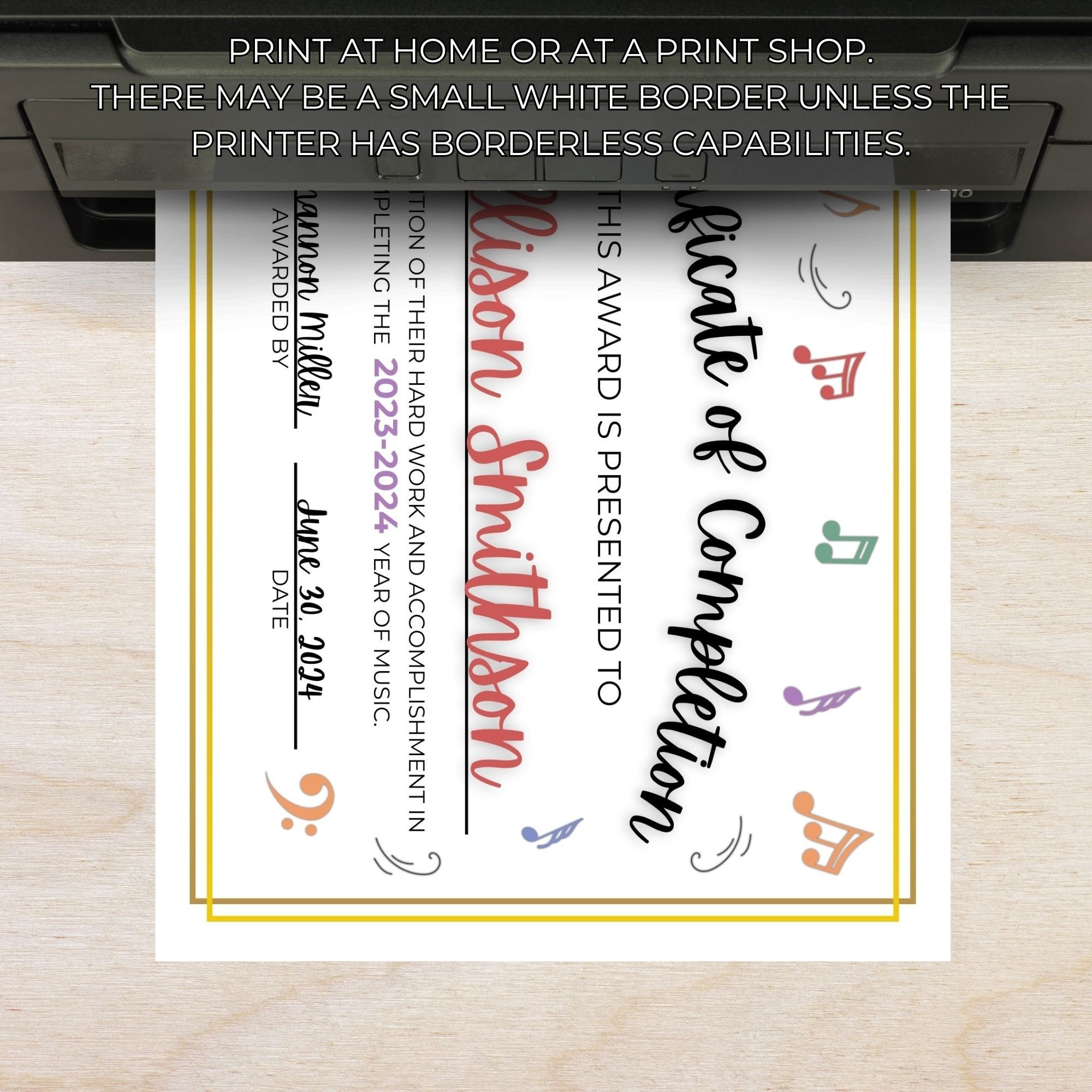 End of Year Music Certificate, Student Completion Achievement Award ...