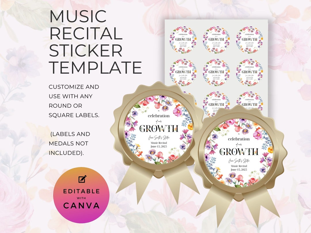 Music Recital Sticker Template, Wildflower Floral, Achievement Reward ...