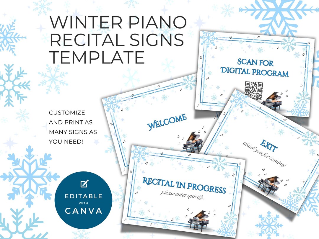 Piano Recital Mini Posters, Snowflake Themed Door & Table Signage ...