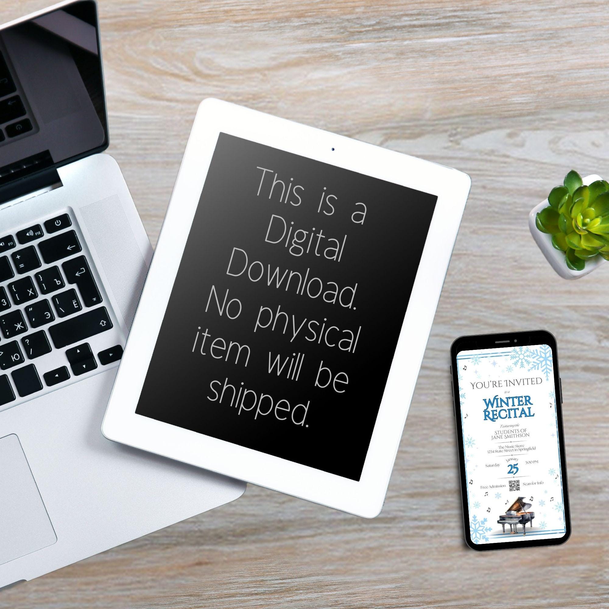 Piano Recital Digital Invitation, Snowflake Design for Christmas Xmas ...