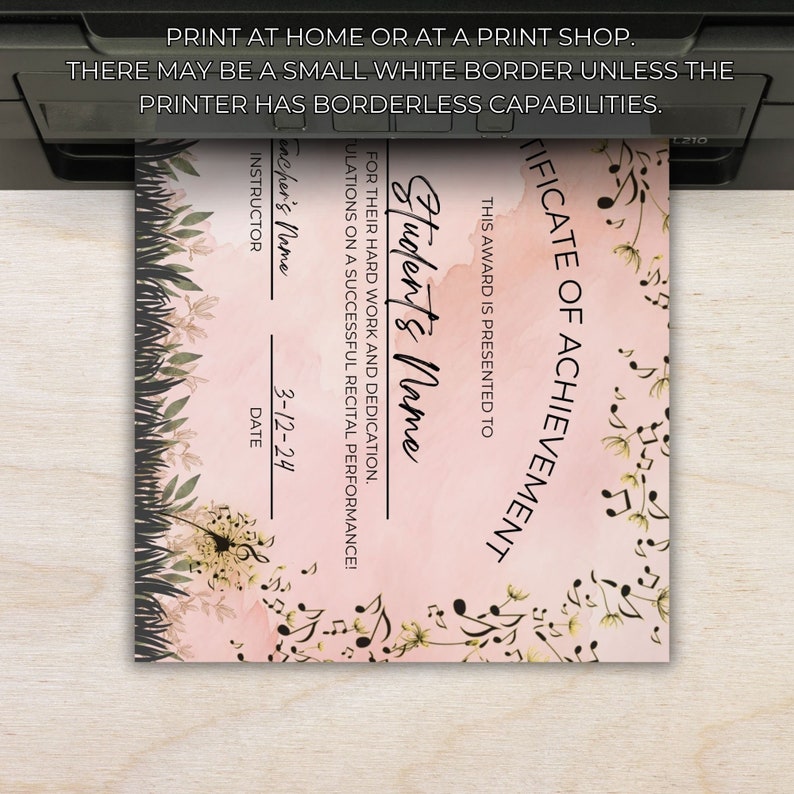 Music Recital Certificate, Achievement Award for Piano Students ...