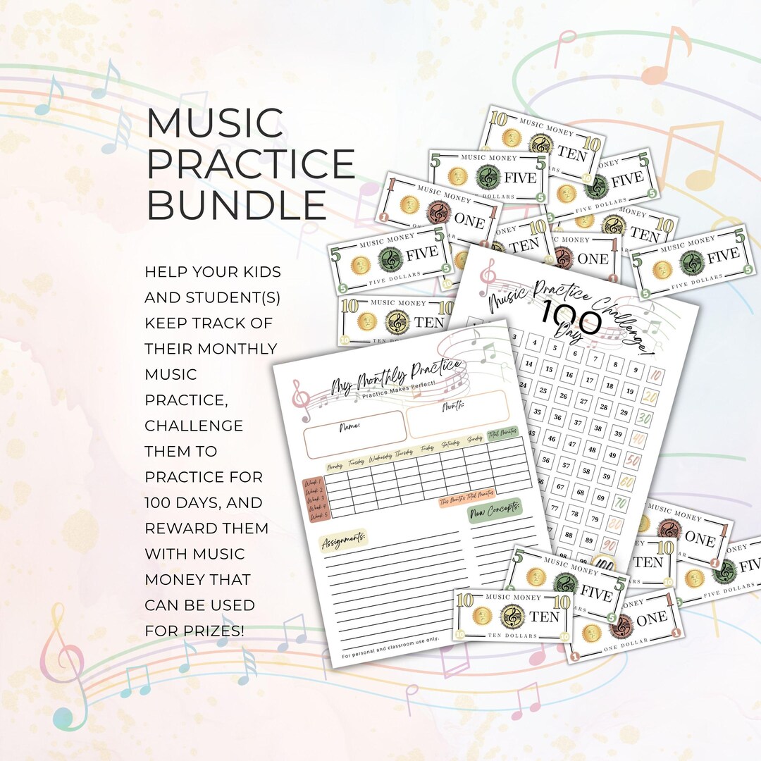 Practice Tracker for Piano, Motivational Bundle, 100 Day Challenge ...