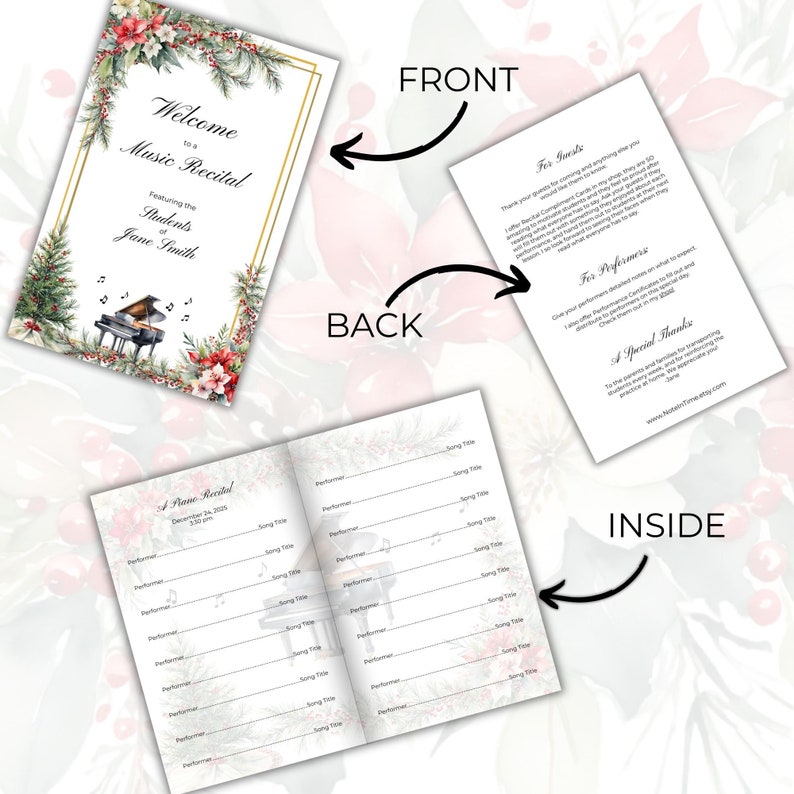Piano Recital Program Christmas, Double Sided Folding Card, Canva ...