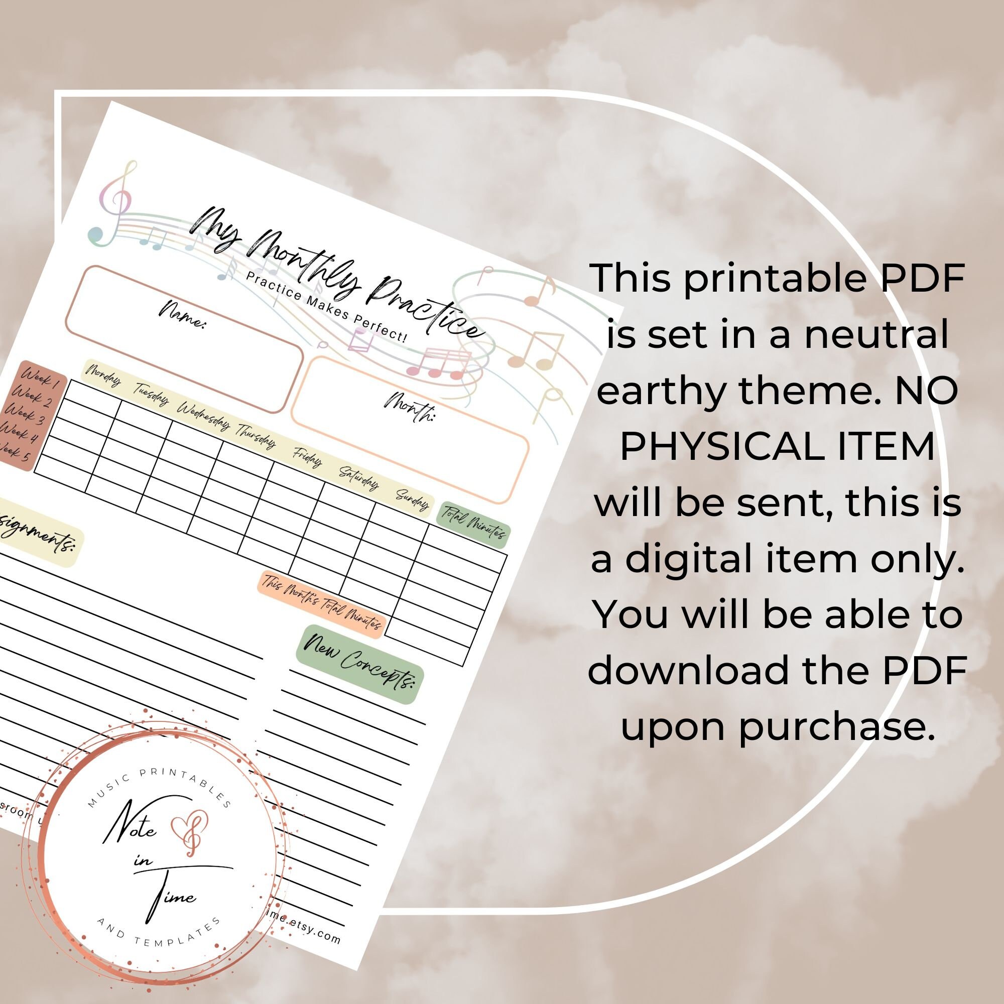 Music Practice Chart, Monthly Practice Minutes, for Piano Orchestra or ...