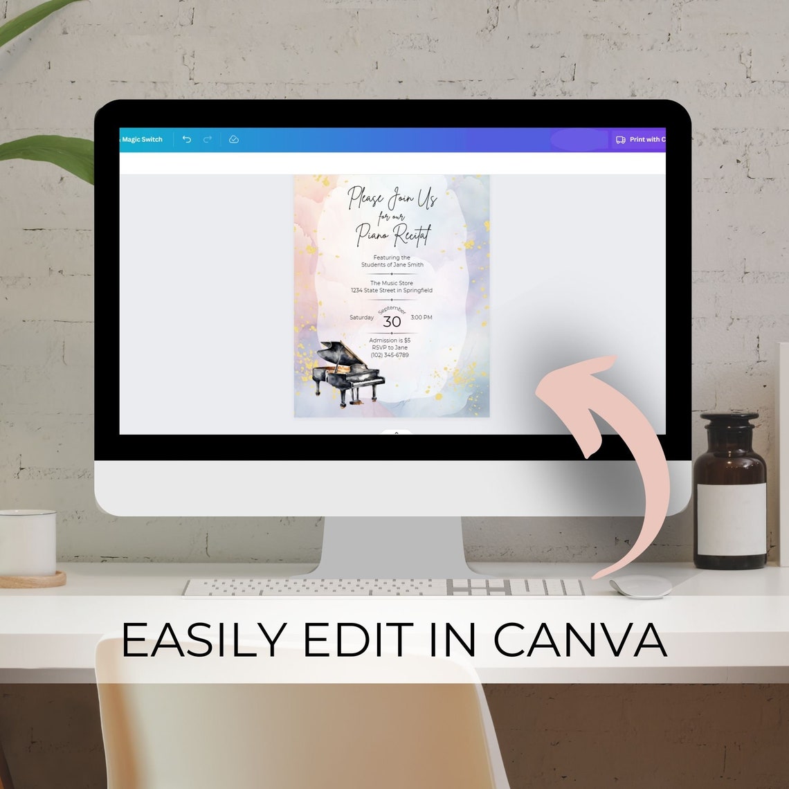 Piano Recital Digital Invitation, Text or Email, Editable Canva ...