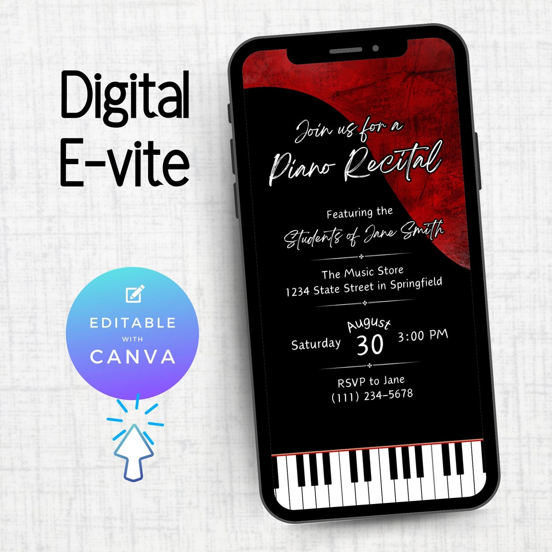 Recital Invitation | Music Recital Digital Invitation | Canva Editable ...