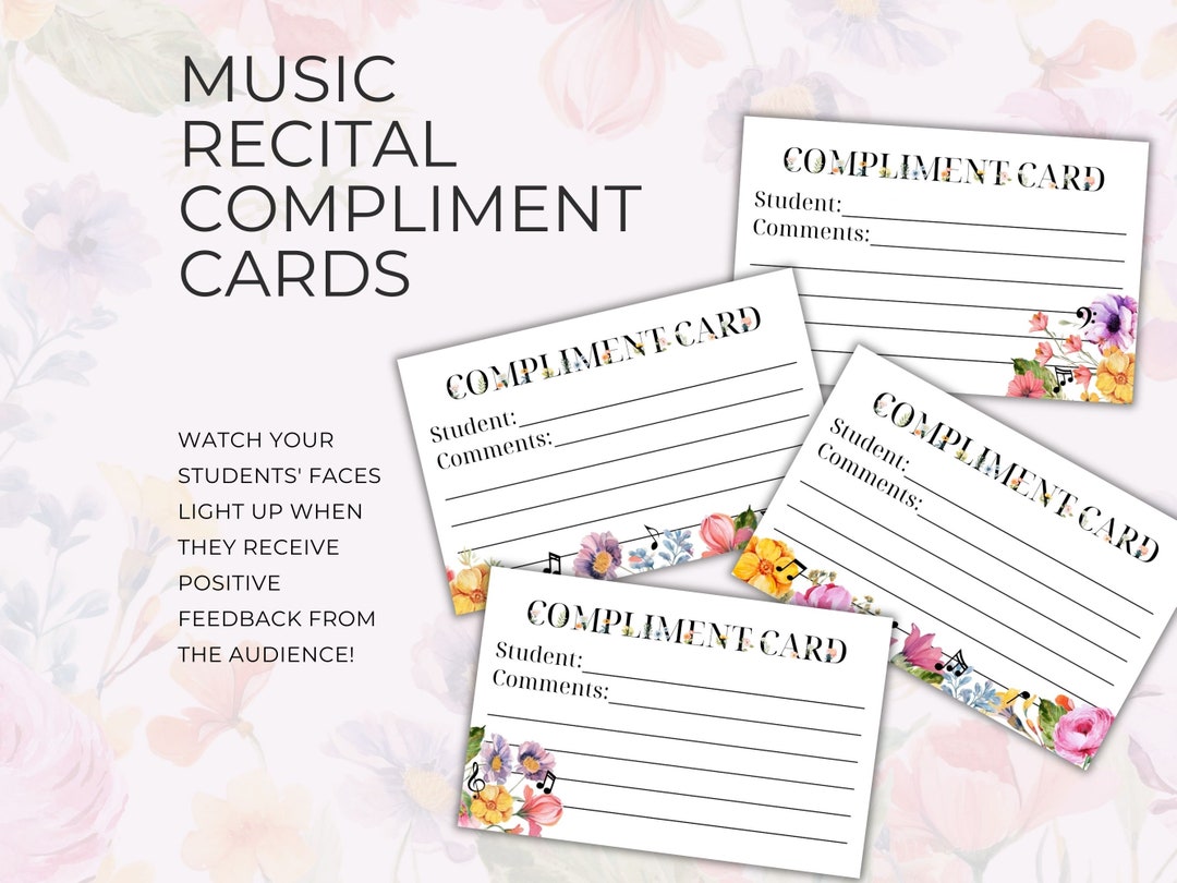 Music Compliment Cards for Recitals, Wildflower Floral, Printable ...