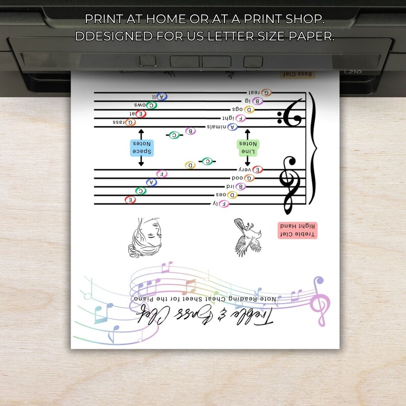 Sheet Music Notes Chart, Piano Teacher Resource, Music Theory Education ...