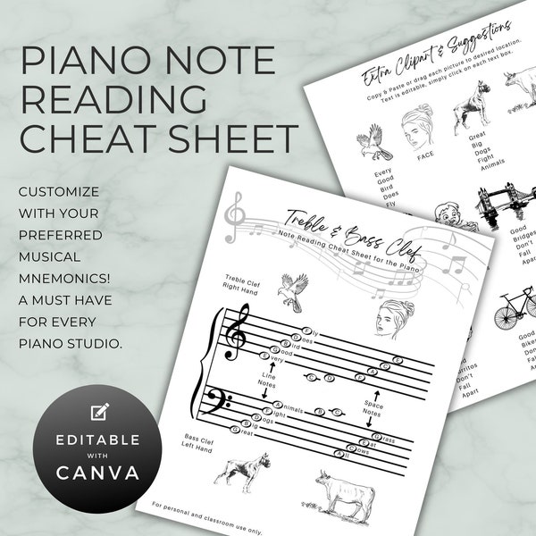 Music Note Reading Chart - Etsy