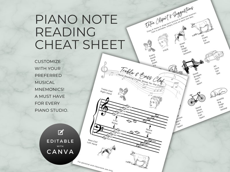 Music Note Reading Chart, Piano Teacher Resource, Sheet Music Theory ...