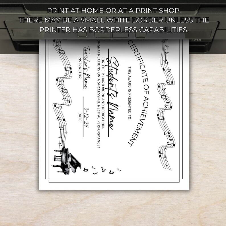 Piano Recital Certificate, Music Student Achievement Award, Editable ...
