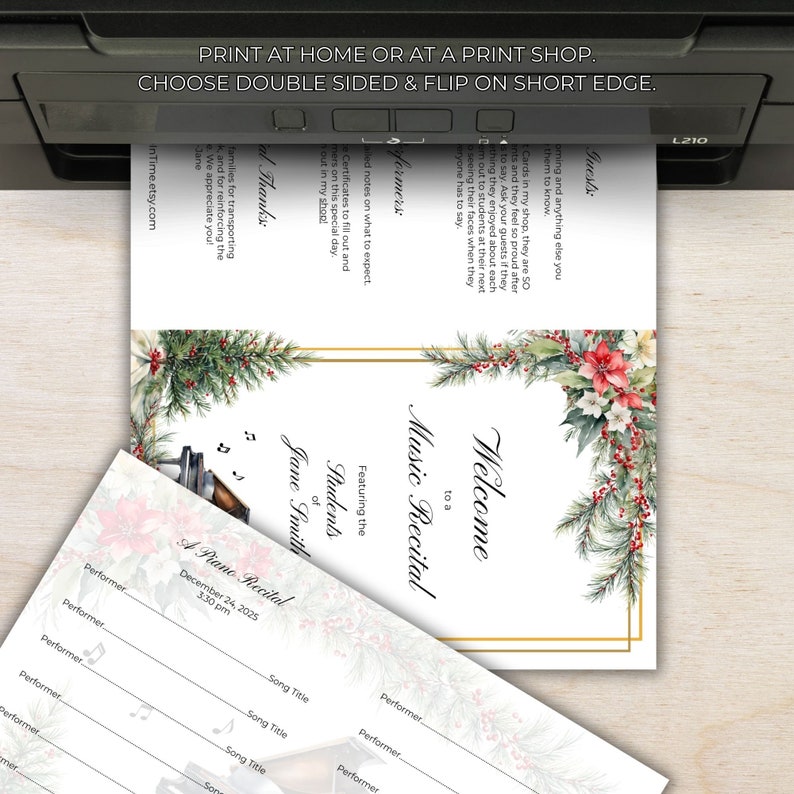 Piano Recital Program Christmas, Double Sided Folding Card, Canva ...