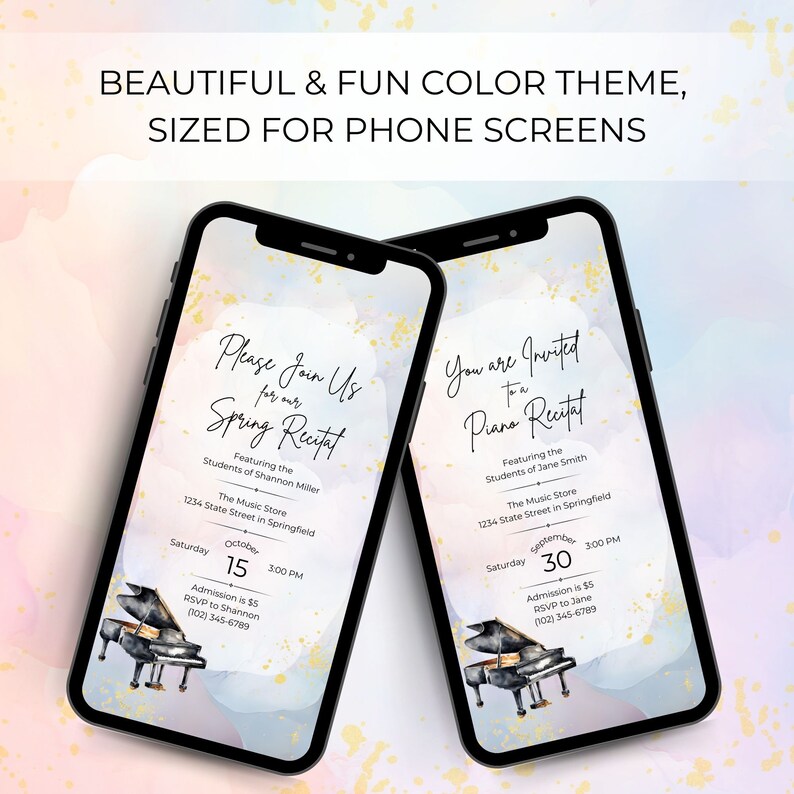 Piano Recital Digital Invitation, Text or Email, Editable Canva ...