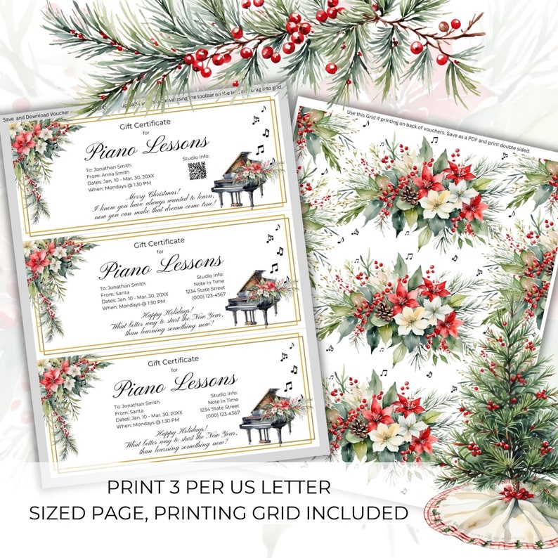 Christmas Piano Lessons Gift Voucher Template, Editable in Canva ...