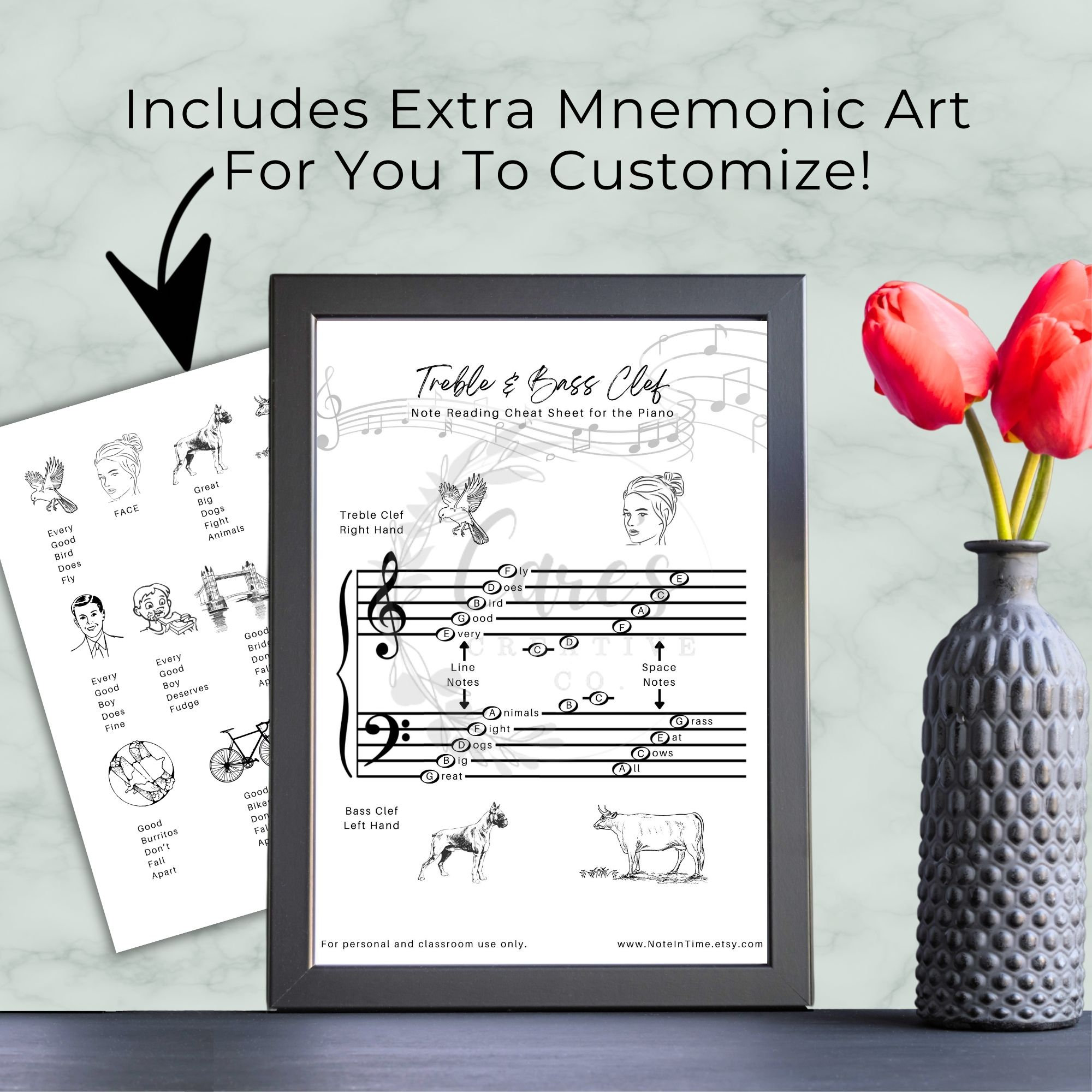 Music Note Reading Chart, Piano Teacher Resource, Sheet Music Theory ...