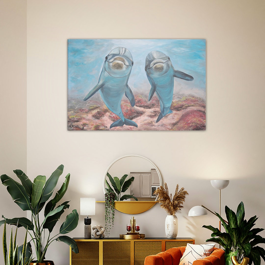 Acrylic Painting, Dolphins, Painting on Canvas, Unique, Mural, One-of-a ...