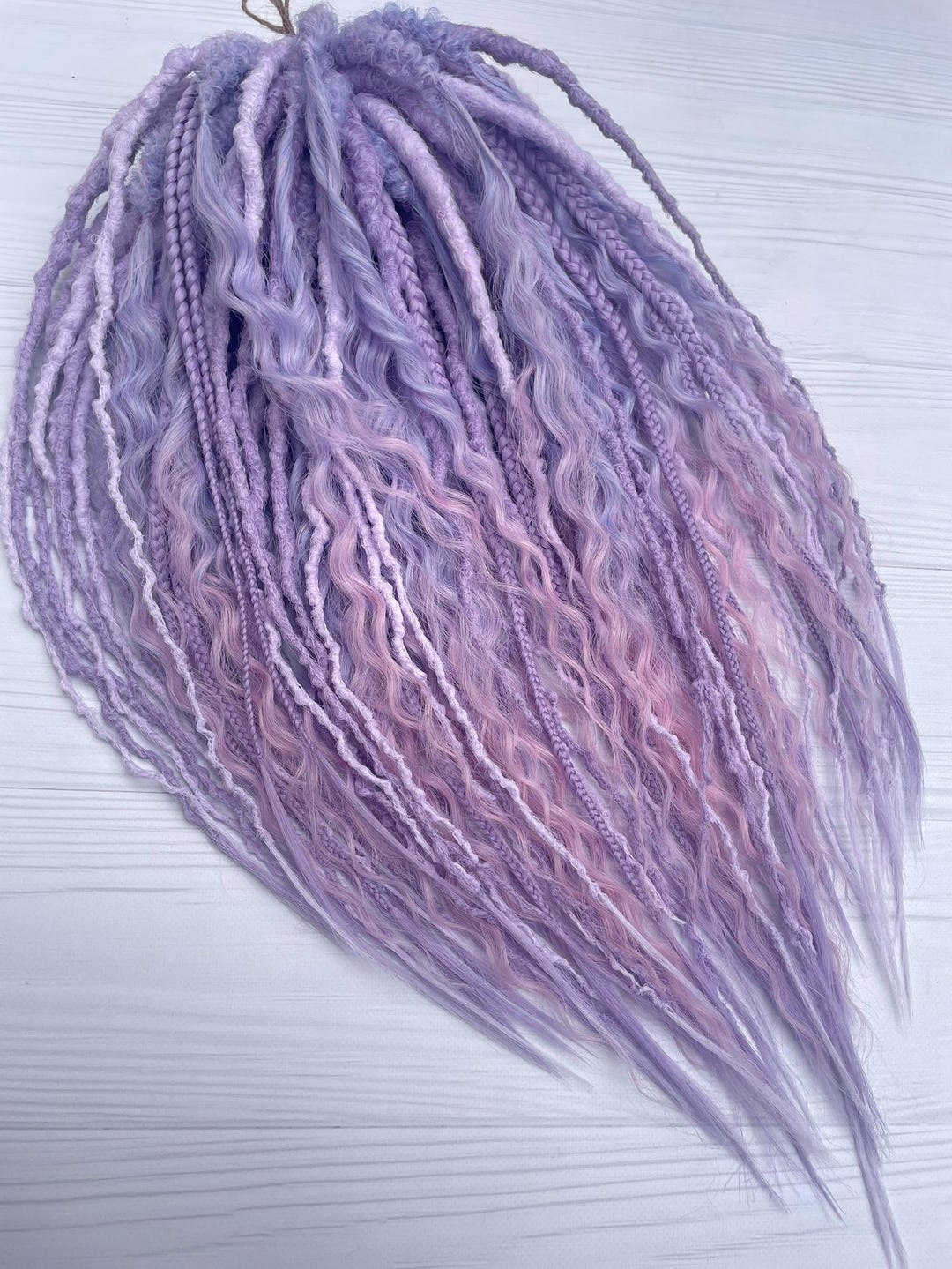 Lavender Curly Dreads - Crochet Synthetic Boho Dreadlocks, Faux Double ...