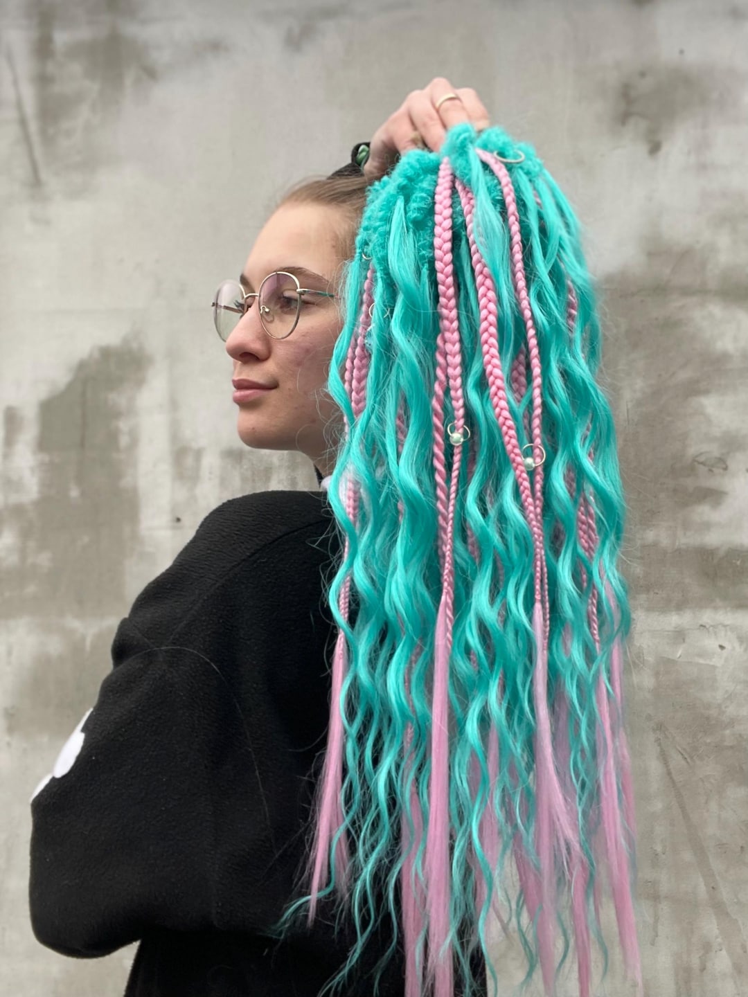Turquoise & Pink Festival Curls - Dreads, Braids Extensions, Synthetic ...
