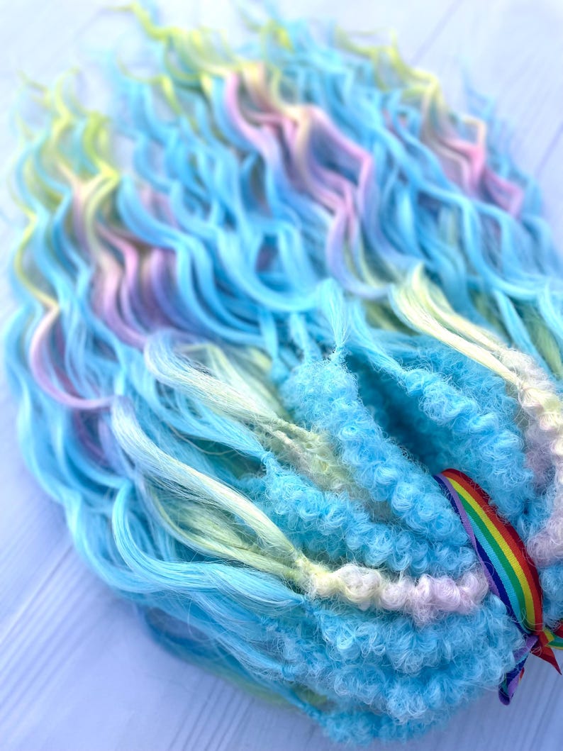 Rainbow Curly Double Ended Dreadlocks – Blue Boho Festival Hair ...