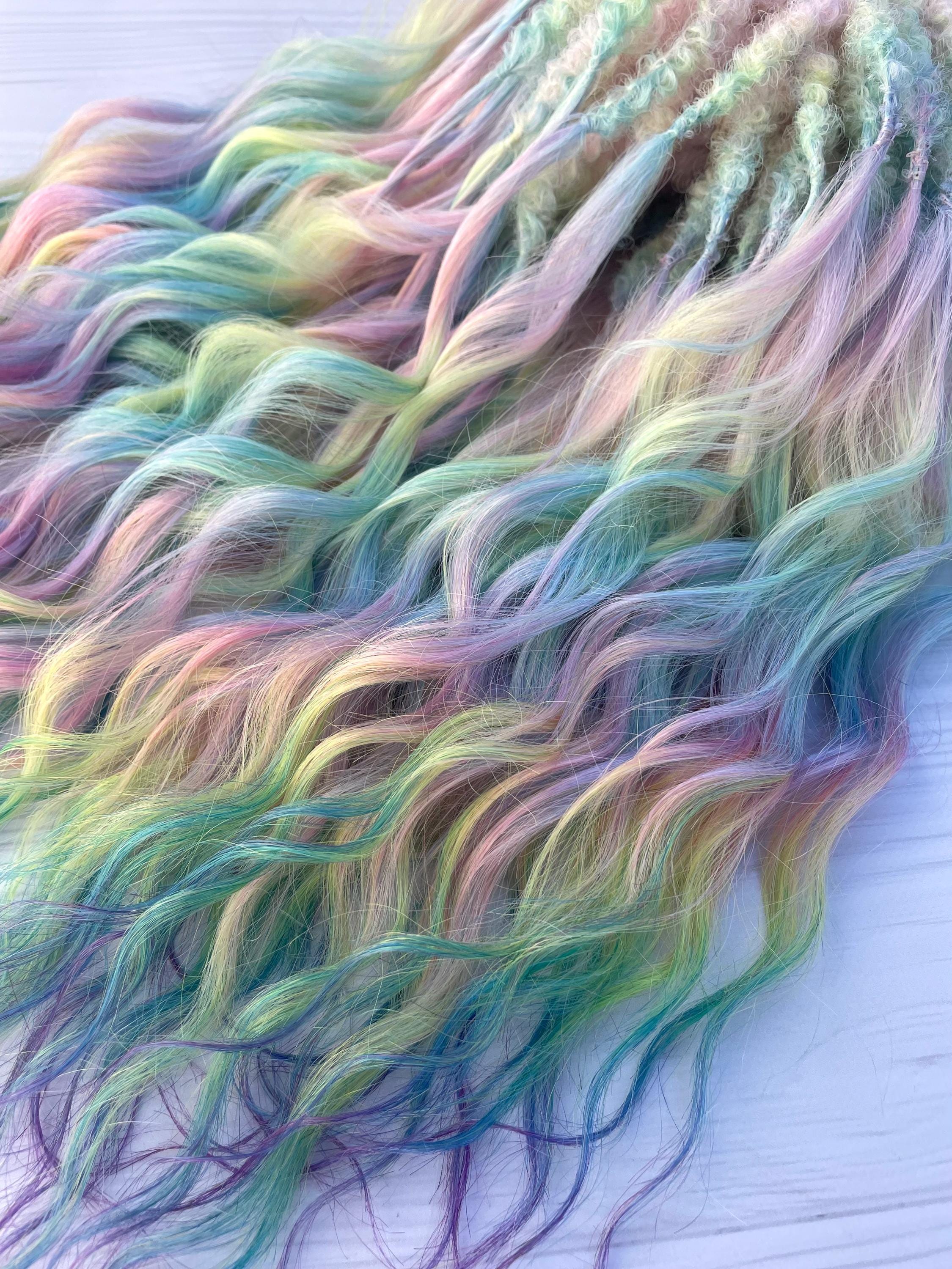Rave Fairy Colorful Curls - Glitch Rainbow Curly Locs, Synthetic Boho ...