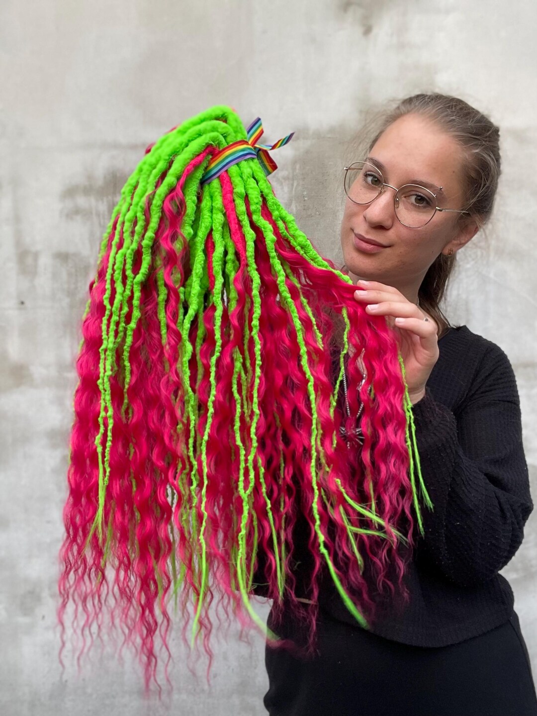 Neon Lime & Hot Pink Rave Festival Dreads Extensions - Crochet ...