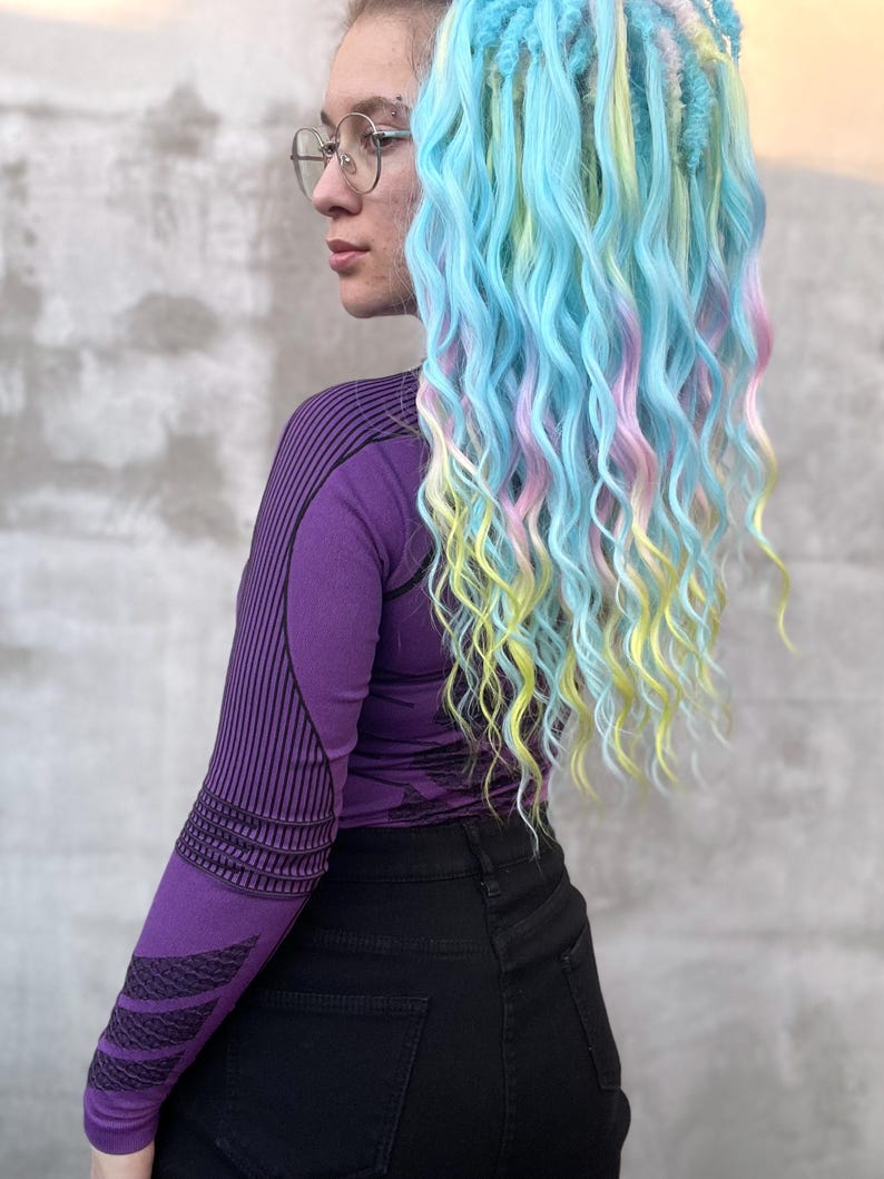 Rainbow Curly Double Ended Dreadlocks – Blue Boho Festival Hair ...