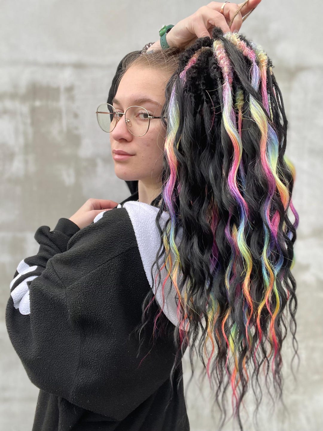 Black & Glitch Colors Rave Curls - Synthetic Double Ended Dreadlocks ...