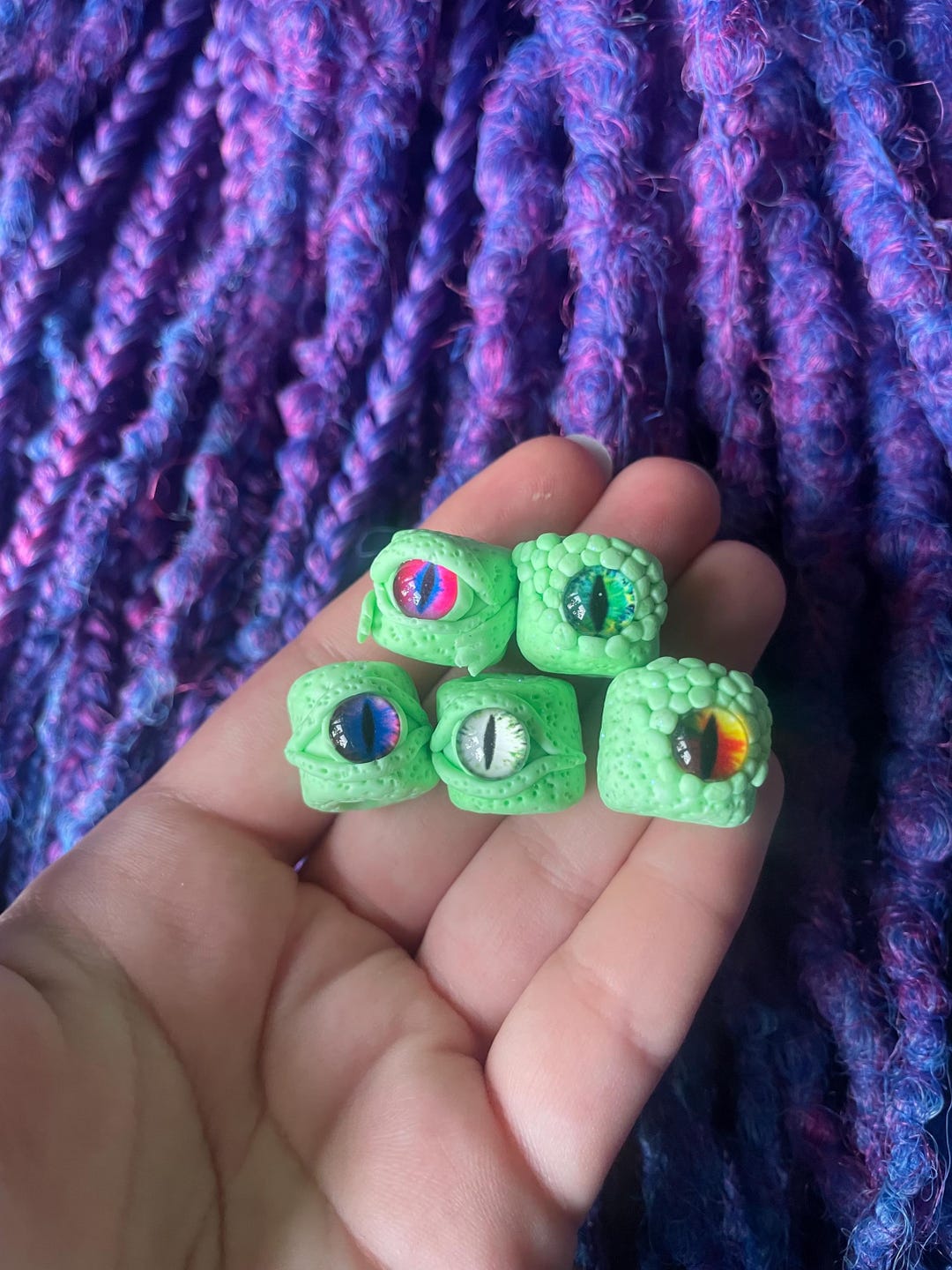 Glow in the Dark Eye Beads Set of 5 – Polymer Clay Dread Beads With ...