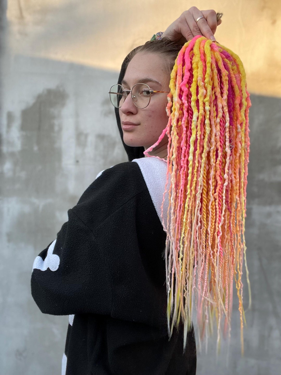 Pink & Yellow Dreadlock Extensions - Synthetic Double Ended Dreads ...