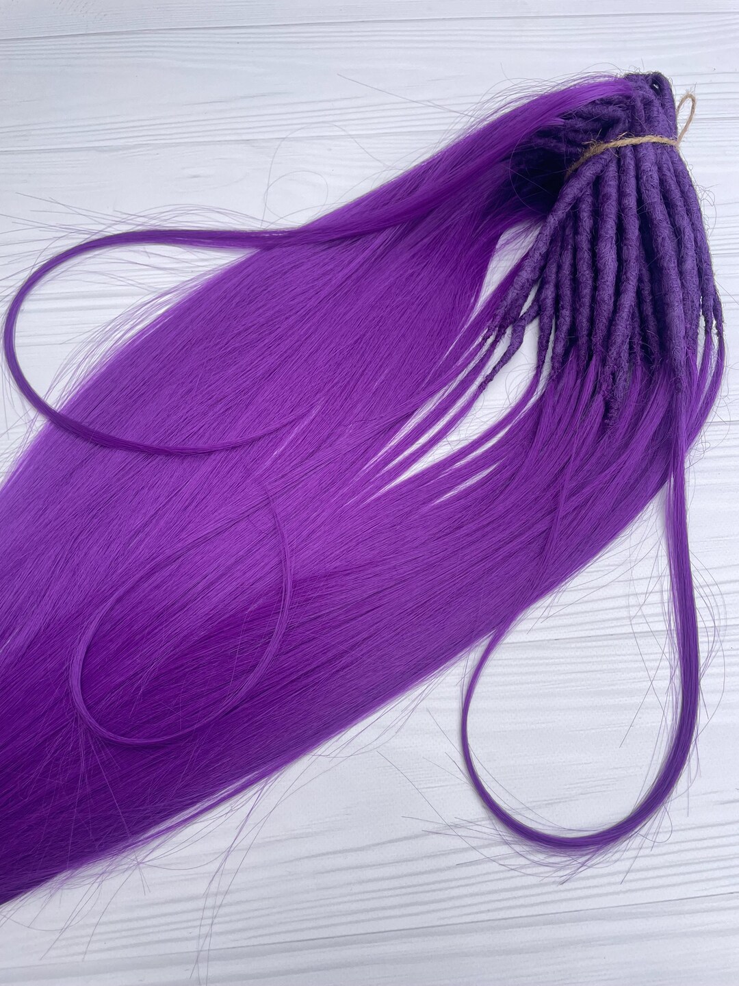 Long Purple Festival Straight Hair Extensions - Synthetic Double Single ...