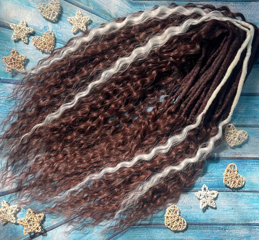 Festival Curls Cyber Goth Falls Chocolate White Accents Brown Synthetic ...