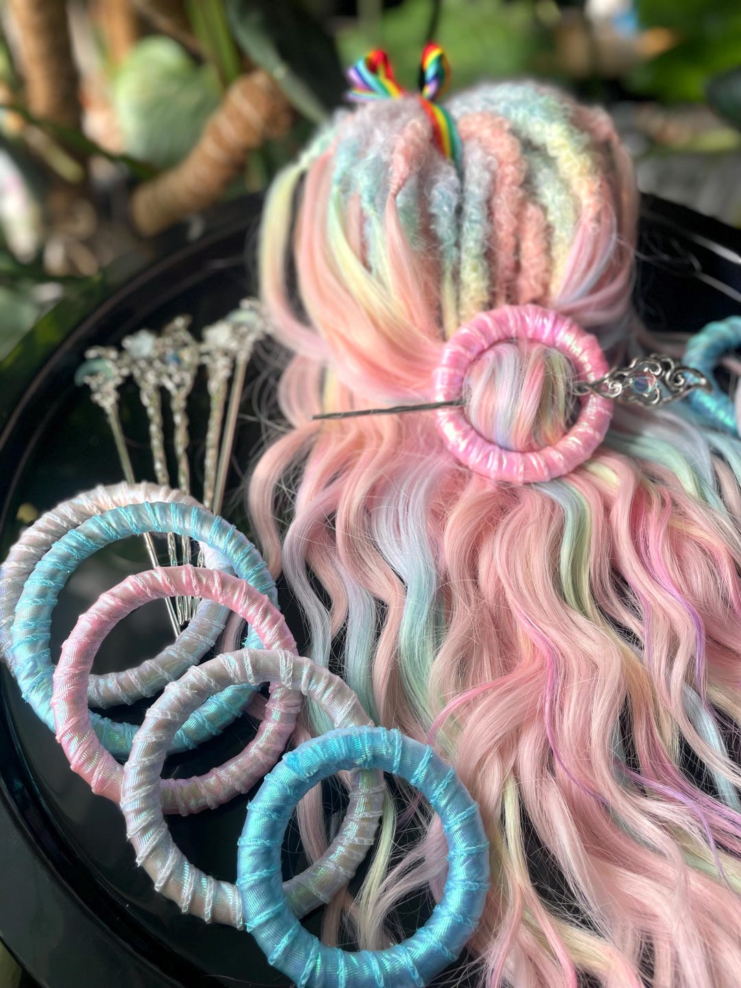 Festival Dreadlock Hair Accessory - Lace-wrapped Ring With Metal ...