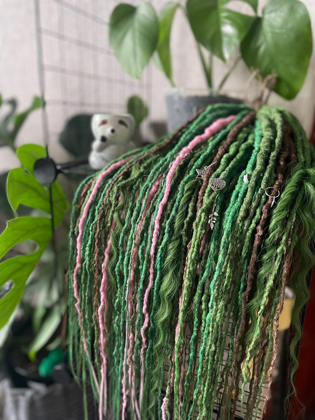 Green Festival Dreads Dreadlocks Extensions Synthetic Double Ended ...