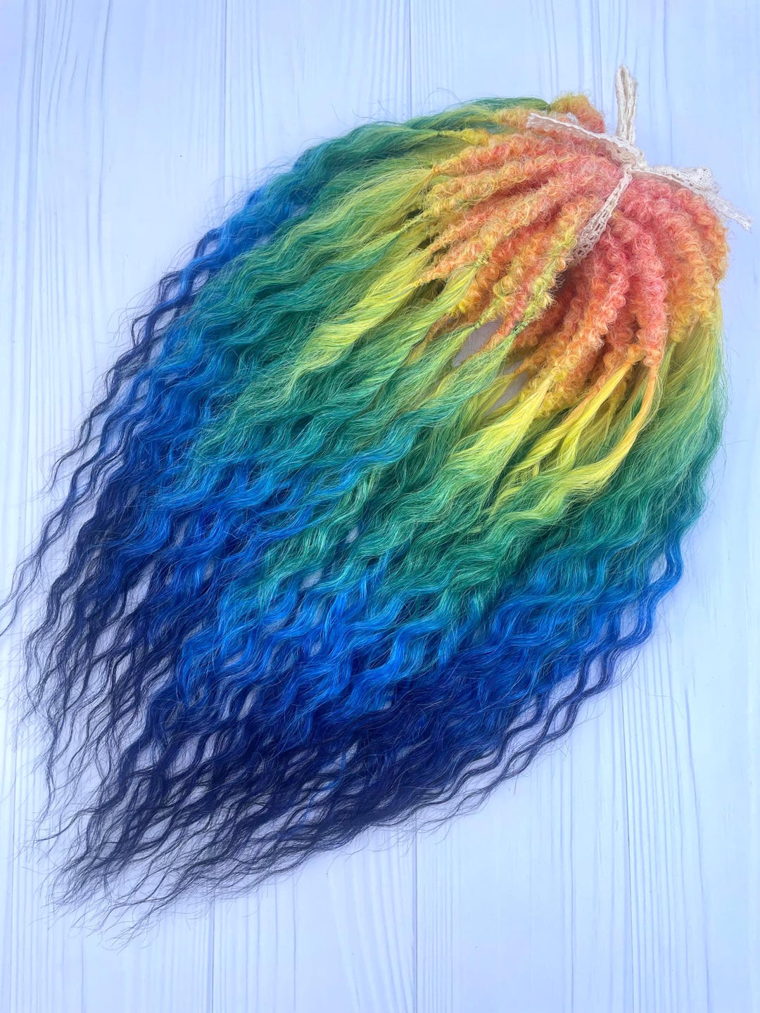Rave Mermaid Rainbow Curls - Colorful Curly Dreads, Synthetic Boho ...