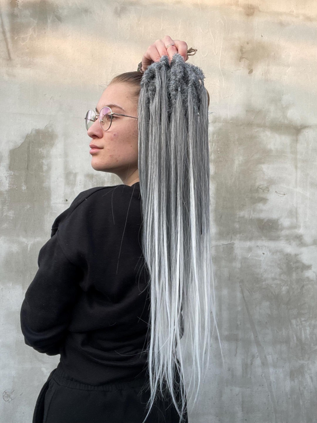 Gray & White Ombre Festival Straight Hair - Faux Dreads Extensions ...