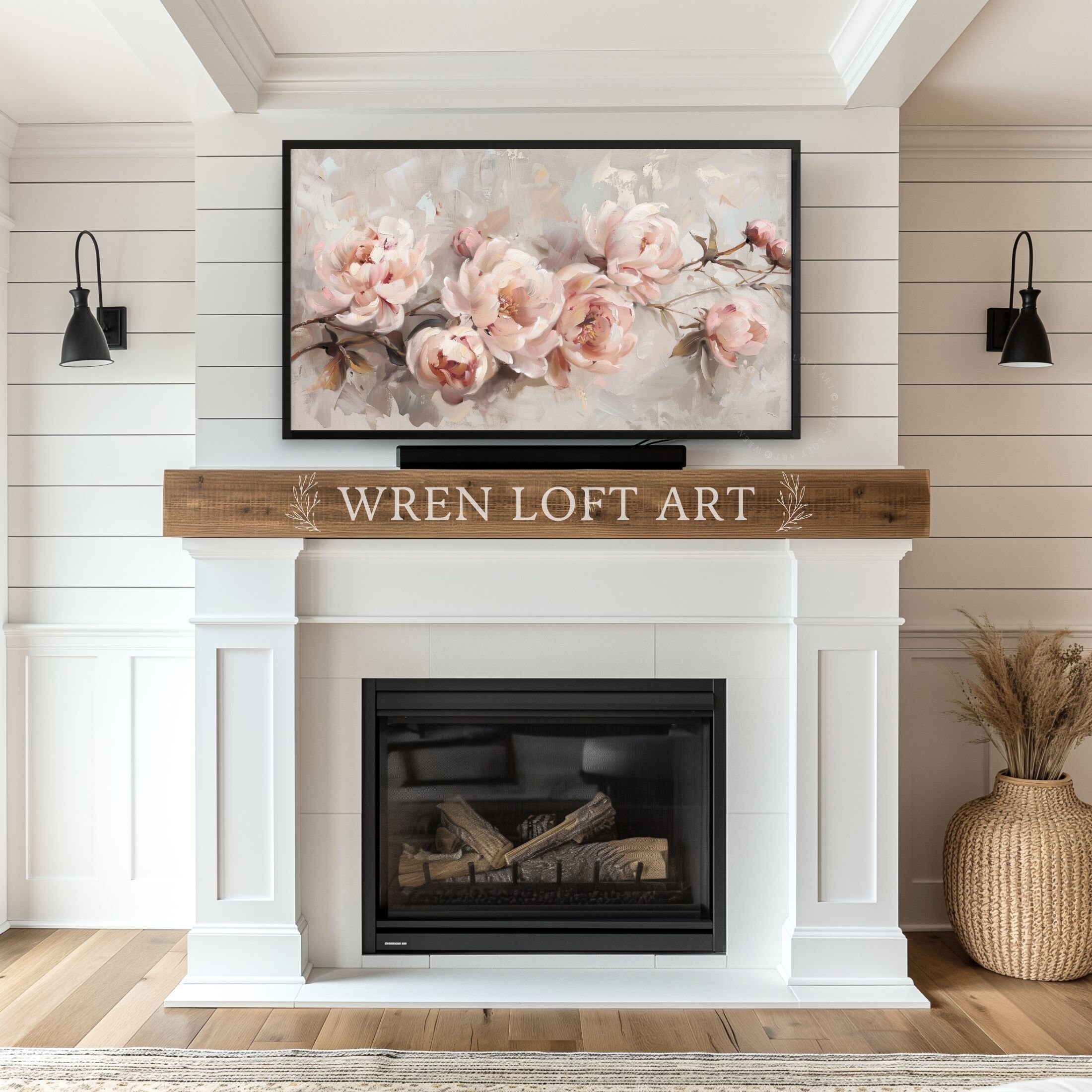 Pink Peony Flower Frame Tv Art Vintage Style Spring Floral Painting ...