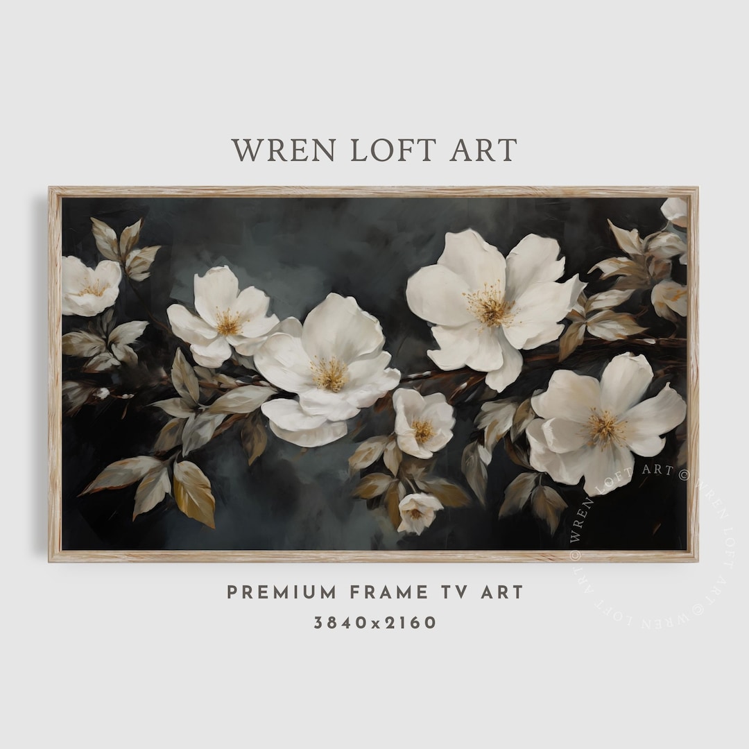 Flower Painting Frame TV Art Dark Rustic Antique White Wildflower ...