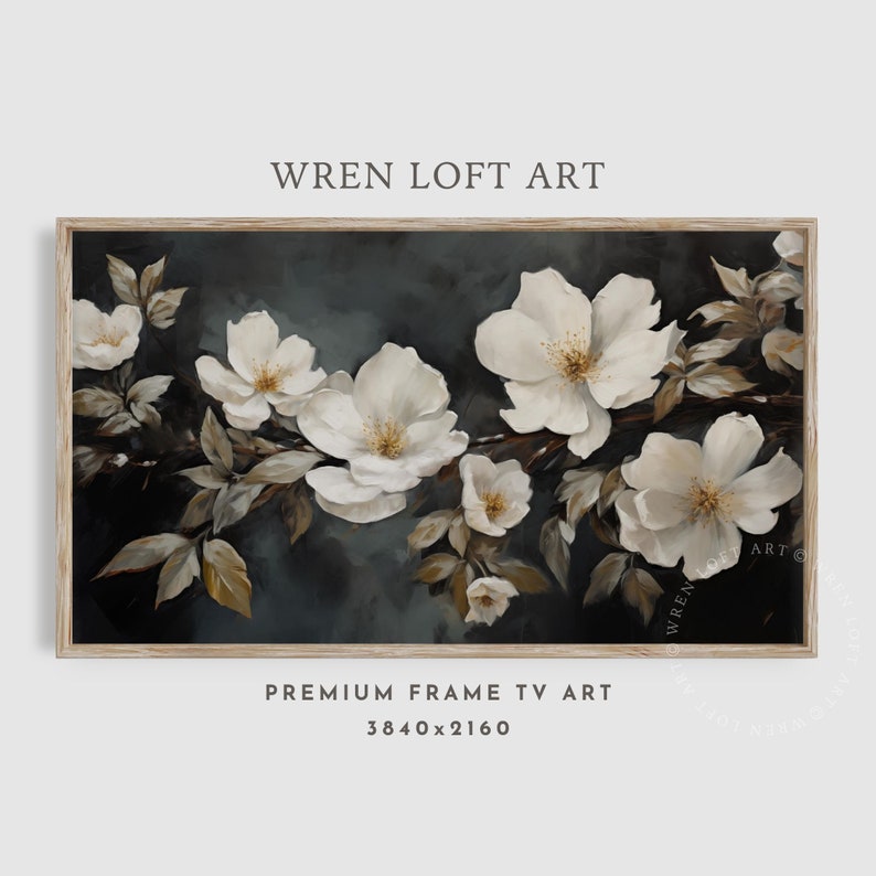Flower Painting Frame TV Art Dark Rustic Antique White Wildflower ...