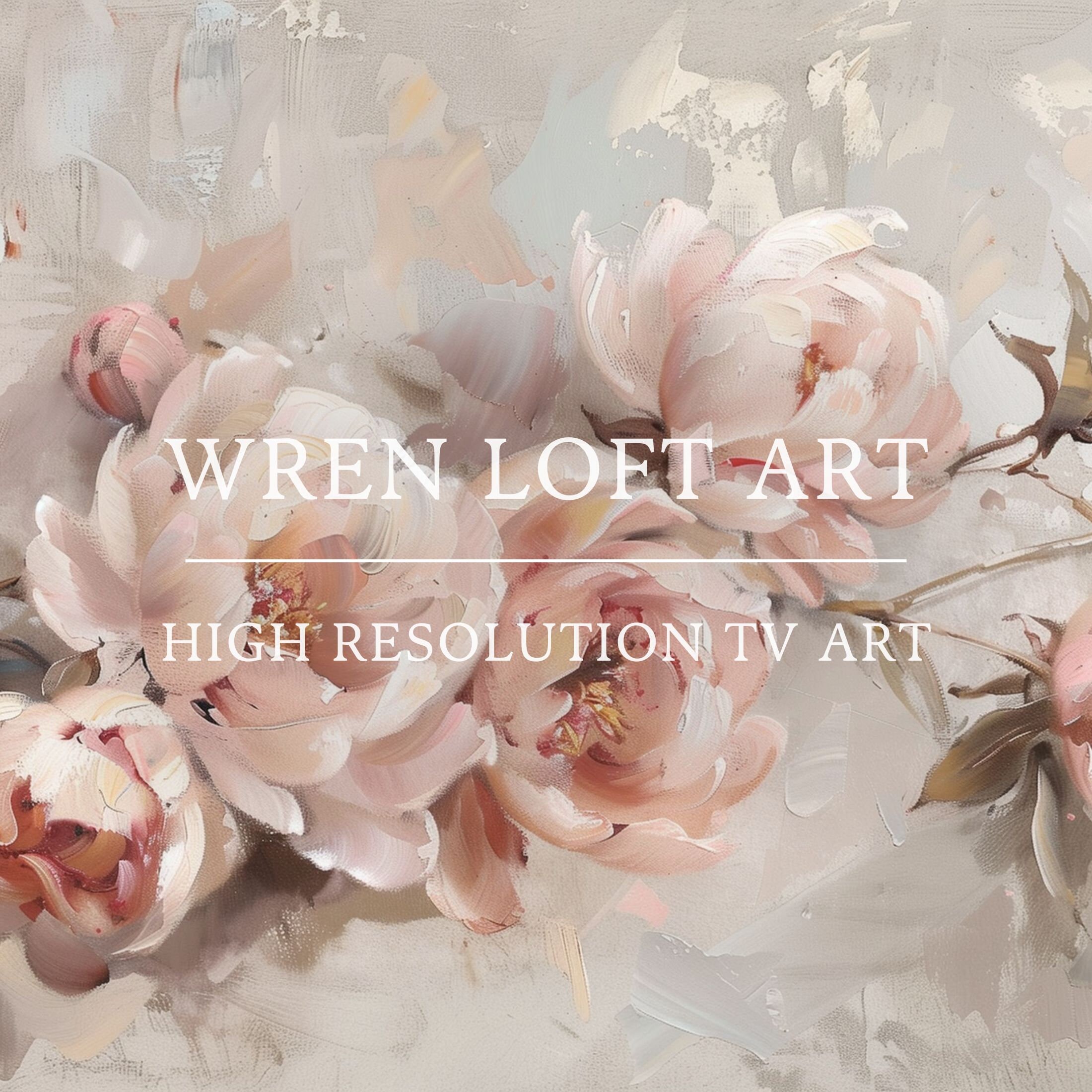 Pink Peony Flower Frame Tv Art Vintage Style Spring Floral Painting ...