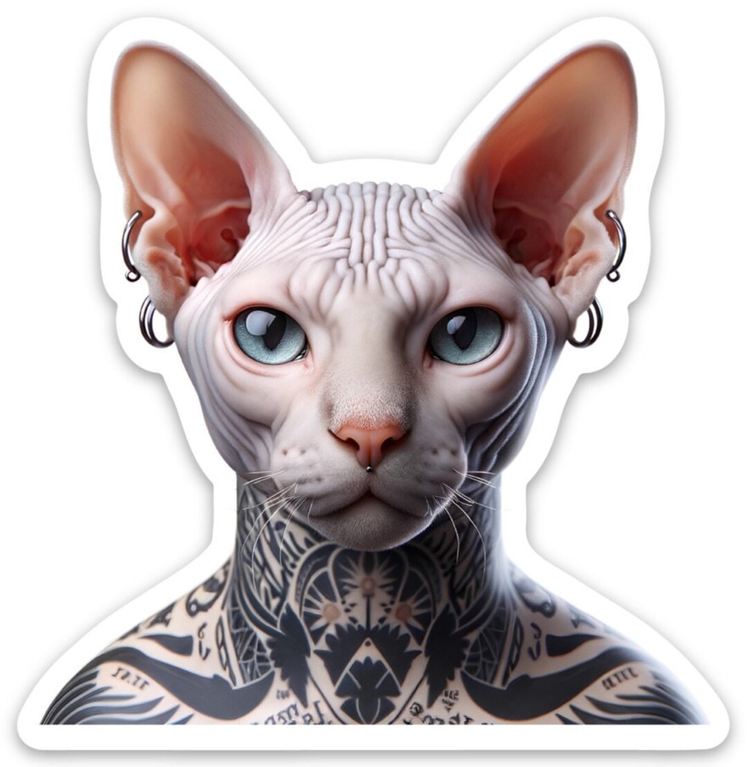 Hairless Cat Tattoos & Piercings Sticker / Pet Stickers / Funny ...