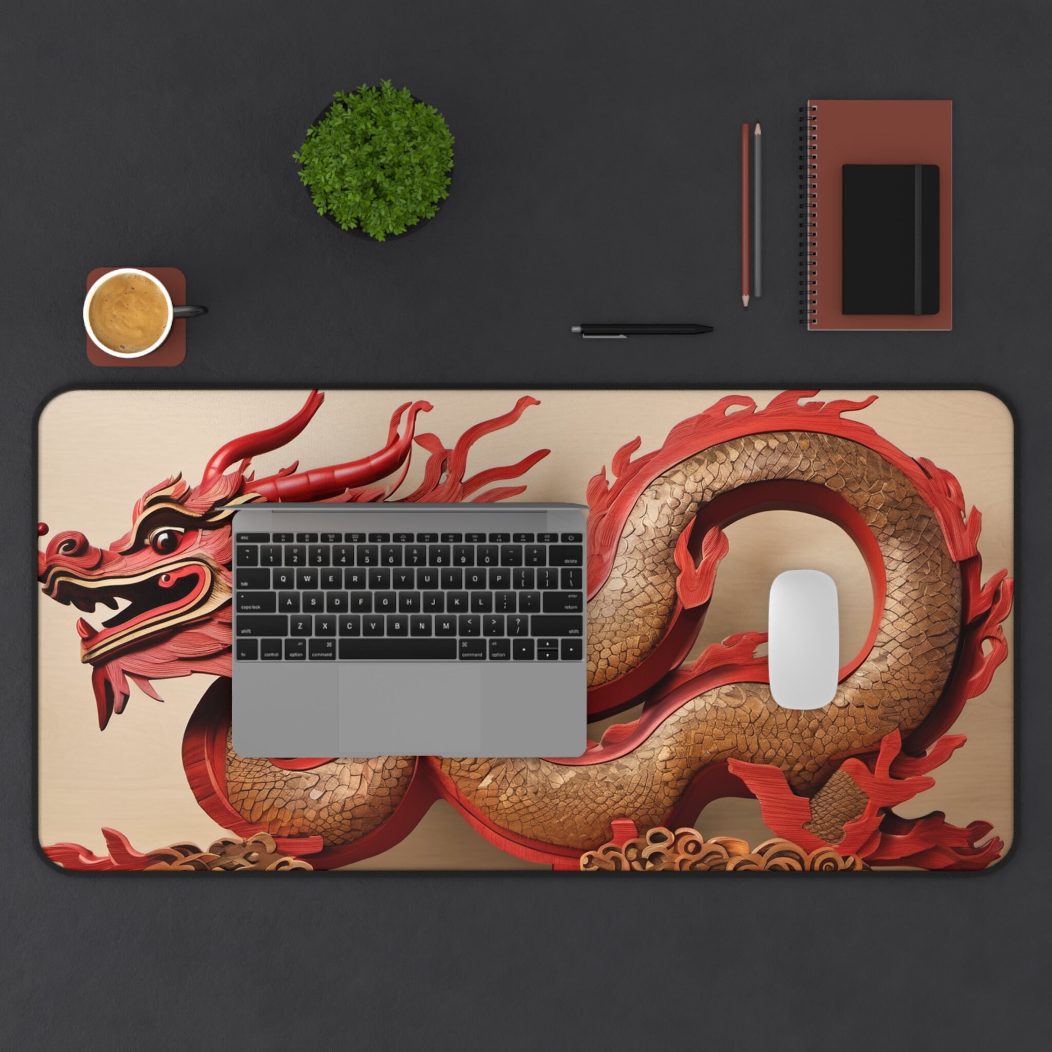 Wooden Dragon Desk Mat, Deskmat, Asian Desk Pad, Desk Mat Asian, Custom ...