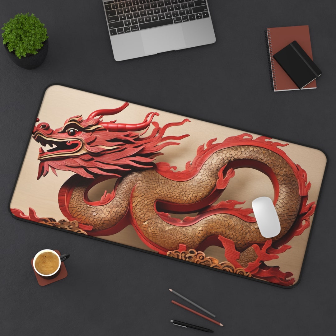 Wooden Dragon Desk Mat, Deskmat, Asian Desk Pad, Desk Mat Asian, Custom ...