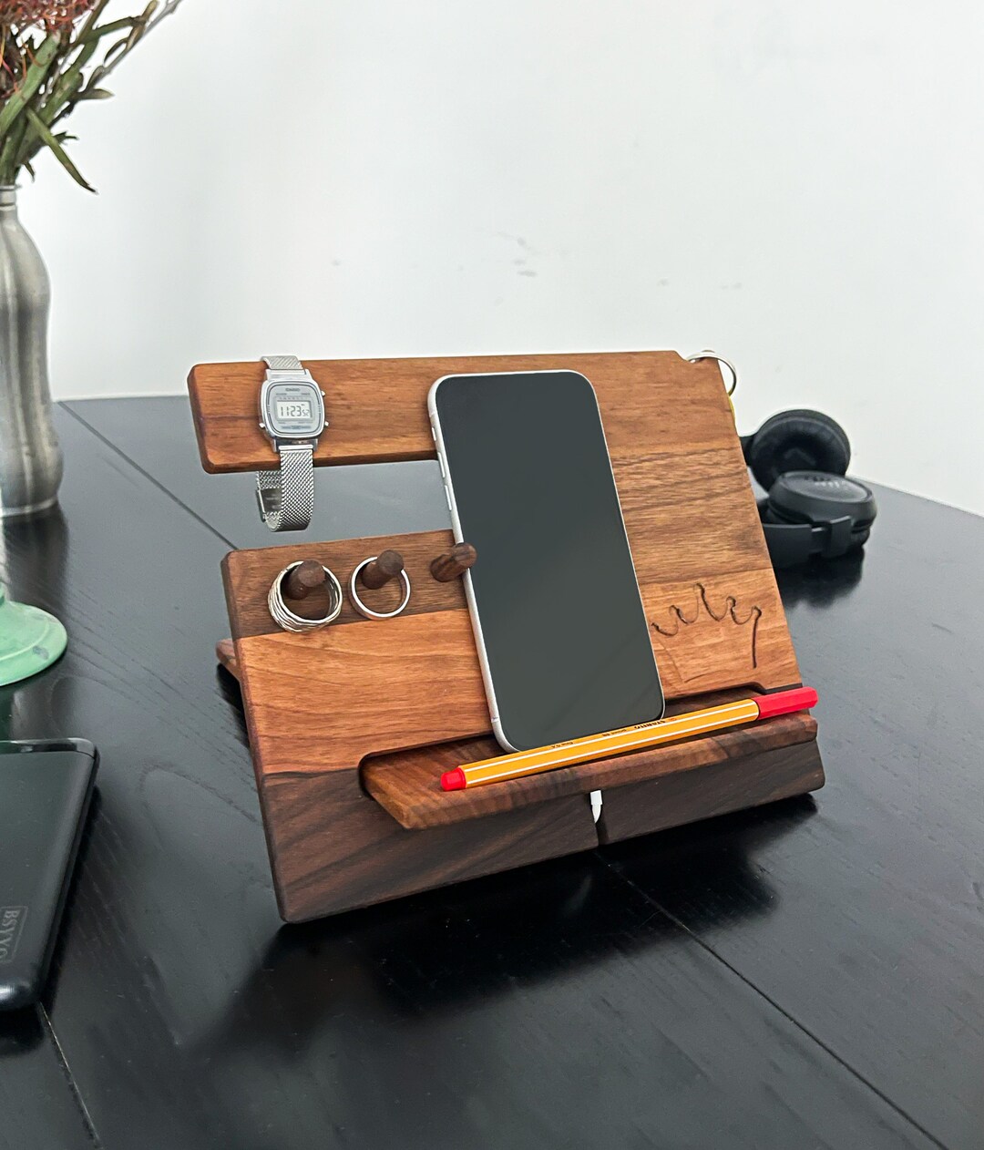 Personalized Premium Walnut Desk Organizer With Multi-compartments ...