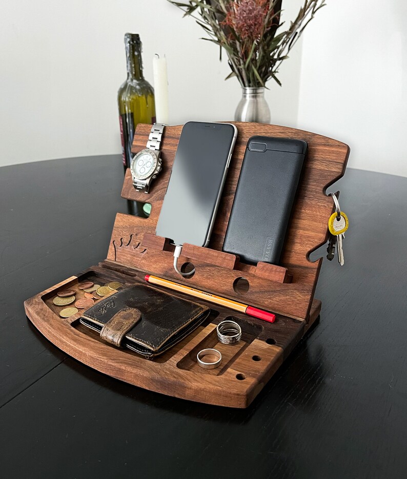 Walnut Personalized Desk Organizer, for Men, Anniversary Gift for Him ...