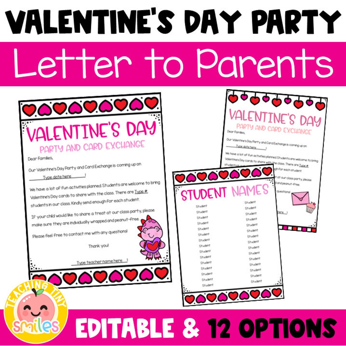 EDITABLE Valentine's Day Party Letter to Parents | Card Exchange ...