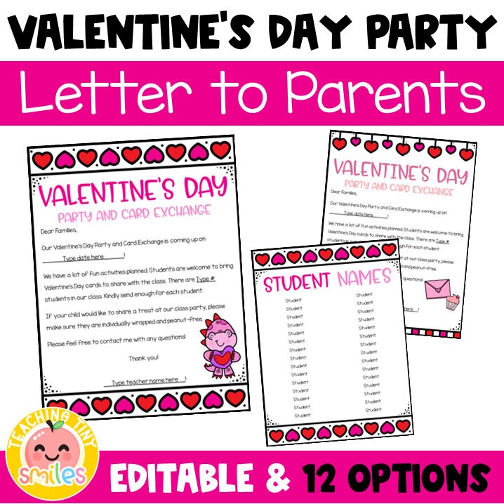 EDITABLE Valentine's Day Party Letter to Parents | Card Exchange ...